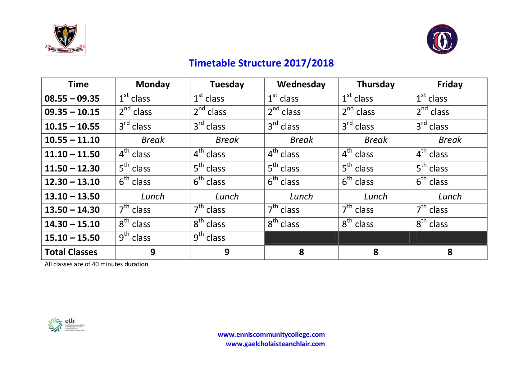 New Timetable - Ennis Community College